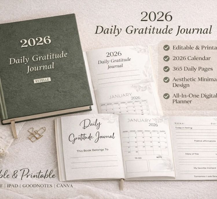 Editable 2026 Daily Gratitude Journal Planner | Printable & Digital ...