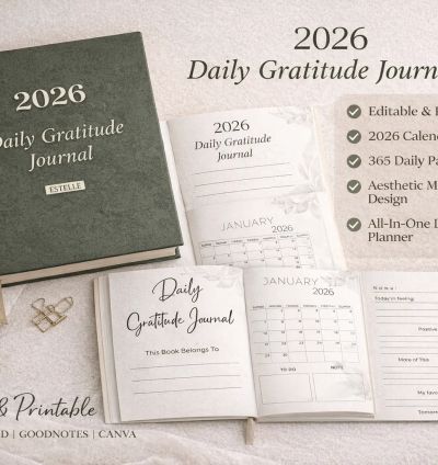 Editable 2026 Daily Gratitude Journal Planner | Printable & Digital ...